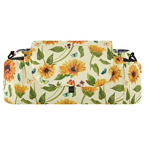 Sunflowers Butterflies Stroller Organizer with Cup Holder Universal Stroller Organizer Bag Detachable Shoulder Strap Stroller Accessories for Diaper Toys Phone Keys Fit All Baby Stroller