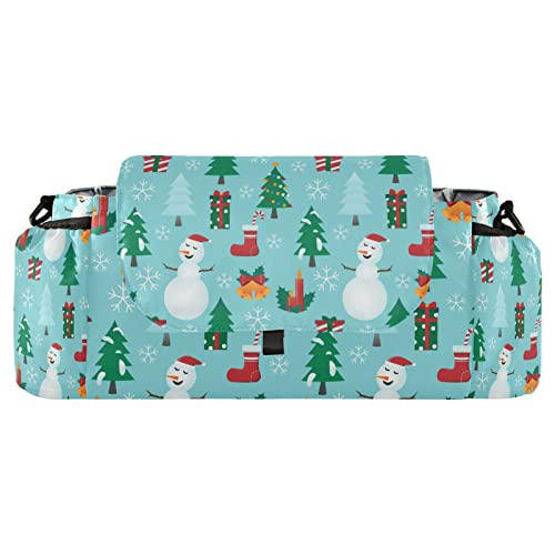 Sinestour Christmas Cute Snowman Stroller Organizer with Cup Holder Universal Stroller Organizer Bag Detachable Shoulder Strap Stroller Accessories for Diaper Phone Keys Toys Fit All Baby Stroller