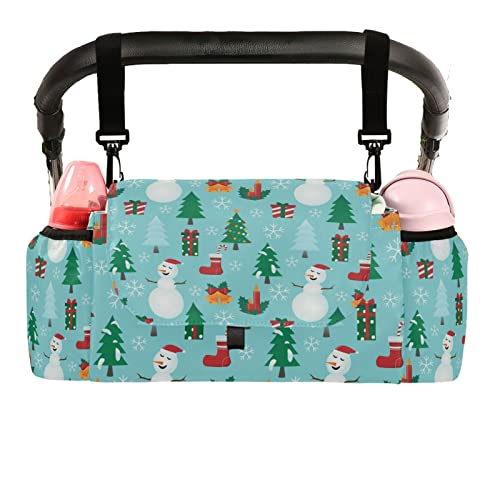 Sinestour Christmas Cute Snowman Stroller Organizer with Cup Holder Universal Stroller Organizer Bag Detachable Shoulder Strap Stroller Accessories for Diaper Phone Keys Toys Fit All Baby Stroller