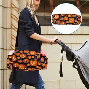 Hat Halloween Pumpkins Stroller Organizer with Cup Holder Universal Stroller Organizer Bag Detachable Shoulder Strap Stroller Accessories for Diaper Snacks Toys Keys Fit All Baby Stroller