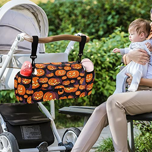 Hat Halloween Pumpkins Stroller Organizer with Cup Holder Universal Stroller Organizer Bag Detachable Shoulder Strap Stroller Accessories for Diaper Snacks Toys Keys Fit All Baby Stroller