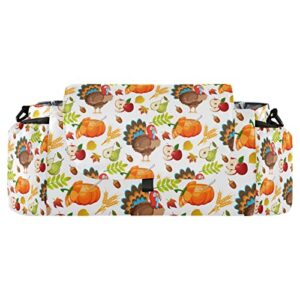 Thanksgiving Pumpkin Turkey Stroller Organizer with Cup Holder Universal Stroller Organizer Bag Detachable Shoulder Strap Stroller Accessories for Diaper Toys Phone Keys Fit All Baby Stroller