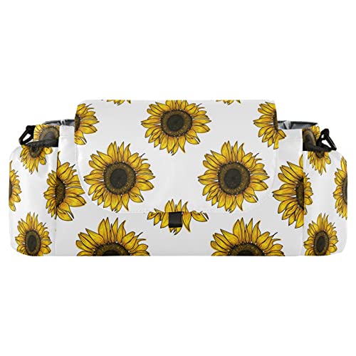 Sunflowers White Stroller Organizer with Cup Holder Universal Stroller Organizer Bag Detachable Shoulder Strap Stroller Accessories for Diaper Phone Keys Toys Fit All Baby Stroller