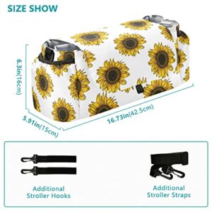 Sunflowers White Stroller Organizer with Cup Holder Universal Stroller Organizer Bag Detachable Shoulder Strap Stroller Accessories for Diaper Phone Keys Toys Fit All Baby Stroller