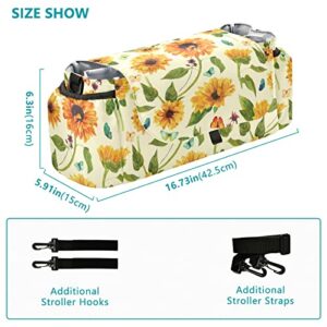 Sunflowers Butterflies Stroller Organizer with Cup Holder Universal Stroller Organizer Bag Detachable Shoulder Strap Stroller Accessories for Diaper Toys Phone Keys Fit All Baby Stroller