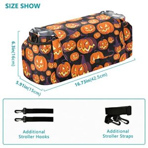 Hat Halloween Pumpkins Stroller Organizer with Cup Holder Universal Stroller Organizer Bag Detachable Shoulder Strap Stroller Accessories for Diaper Snacks Toys Keys Fit All Baby Stroller