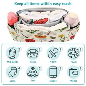 Dragonfly Flowers Stroller Organizer with Cup Holder Universal Stroller Organizer Bag Detachable Shoulder Strap Stroller Accessories for Diaper Snacks Toys Keys Fit All Baby Stroller