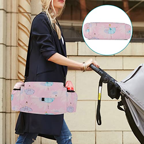 Sinestour Dancer Flowers Stroller Organizer with Cup Holder Universal Stroller Organizer Bag Detachable Shoulder Strap Stroller Accessories for Diaper Keys Phone Toys Fit All Baby Stroller