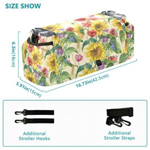 Sunflower Cornflower Leaves Stroller Organizer with Cup Holder Universal Stroller Organizer Bag Detachable Shoulder Strap Stroller Accessories for Diaper Phone Keys Toys Fit All Baby Stroller