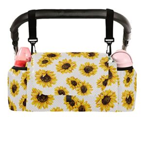 sunflowers 1 stroller organizer with cup holder universal stroller organizer bag detachable shoulder strap stroller accessories for diaper snacks toys keys fit all baby stroller