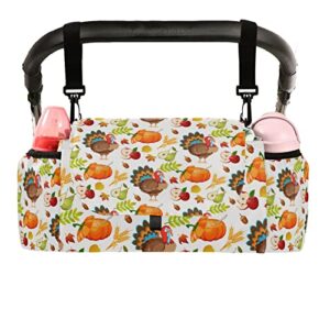 thanksgiving pumpkin turkey stroller organizer with cup holder universal stroller organizer bag detachable shoulder strap stroller accessories for diaper toys phone keys fit all baby stroller