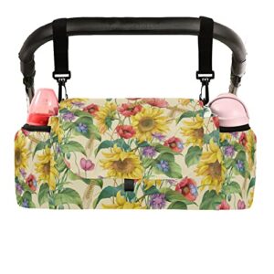 sunflower cornflower leaves stroller organizer with cup holder universal stroller organizer bag detachable shoulder strap stroller accessories for diaper phone keys toys fit all baby stroller