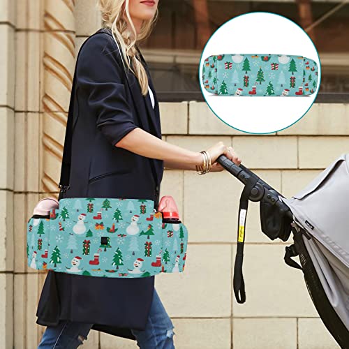 Sinestour Christmas Cute Snowman Stroller Organizer with Cup Holder Universal Stroller Organizer Bag Detachable Shoulder Strap Stroller Accessories for Diaper Phone Keys Toys Fit All Baby Stroller