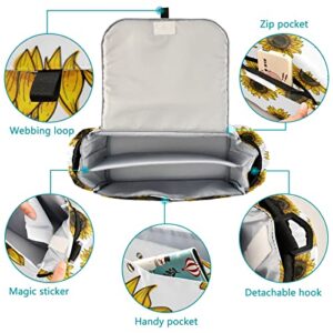 Sunflowers White Stroller Organizer with Cup Holder Universal Stroller Organizer Bag Detachable Shoulder Strap Stroller Accessories for Diaper Phone Keys Toys Fit All Baby Stroller