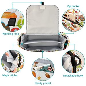 Thanksgiving Pumpkin Turkey Stroller Organizer with Cup Holder Universal Stroller Organizer Bag Detachable Shoulder Strap Stroller Accessories for Diaper Toys Phone Keys Fit All Baby Stroller