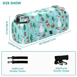 Sinestour Christmas Cute Snowman Stroller Organizer with Cup Holder Universal Stroller Organizer Bag Detachable Shoulder Strap Stroller Accessories for Diaper Phone Keys Toys Fit All Baby Stroller