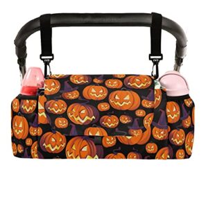 hat halloween pumpkins stroller organizer with cup holder universal stroller organizer bag detachable shoulder strap stroller accessories for diaper snacks toys keys fit all baby stroller