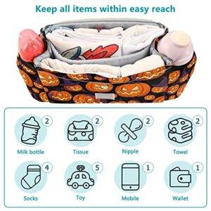 Hat Halloween Pumpkins Stroller Organizer with Cup Holder Universal Stroller Organizer Bag Detachable Shoulder Strap Stroller Accessories for Diaper Snacks Toys Keys Fit All Baby Stroller