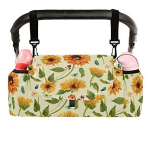 sunflowers butterflies stroller organizer with cup holder universal stroller organizer bag detachable shoulder strap stroller accessories for diaper toys phone keys fit all baby stroller