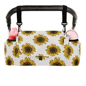 sunflowers white stroller organizer with cup holder universal stroller organizer bag detachable shoulder strap stroller accessories for diaper phone keys toys fit all baby stroller