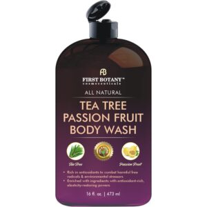 all natural body wash - fights body odor, athlete's foot, jock itch, nail issues, dandruff, acne, eczema, shower gel for women & men, skin cleanser -16 fl oz (passion fruit)