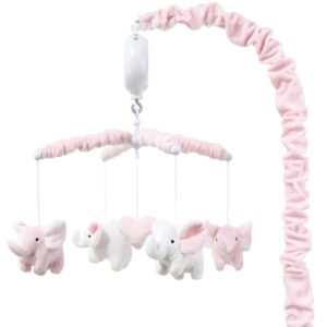 The Peanutshell Pink Elephant Nursing Decor Set | 4 Pieces | Crib Comforter, Crib Sheet, Crib Mobile, Dust Ruffle