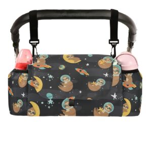 sloth astronaut rocket stroller organizer with cup holder universal stroller organizer bag detachable shoulder strap stroller accessories for diaper snacks toys keys fit all baby stroller