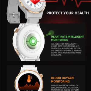 HANDA Smart Watch for Women, Fitness Tracker Smartwatch with Heart Rate Blood Oxygen Sleep Monitor Bluetooth Call Pedometer AI Voice Control IP67 Waterproof Activity Tracker for Android iOS (Gold)