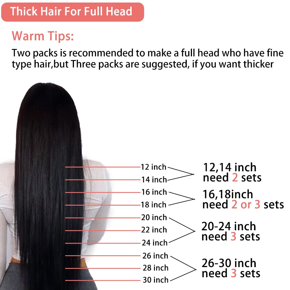 26Inch Clip in Hair Extensions Real Human Hair Straight 8Pcs Remy Hair Extensions Clip in Human Hair with 18Clips Double Lace Weft 120g Natural Black