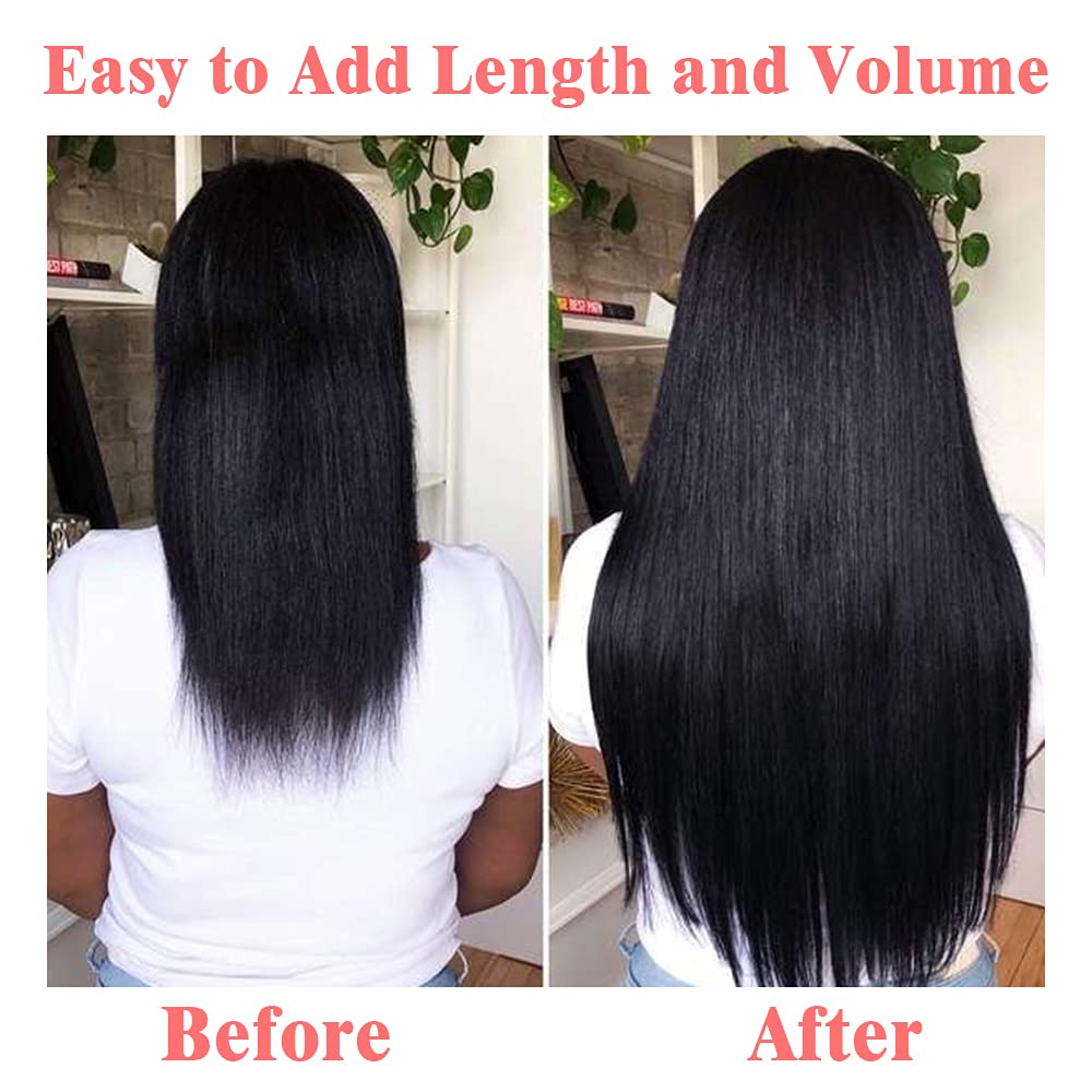 26Inch Clip in Hair Extensions Real Human Hair Straight 8Pcs Remy Hair Extensions Clip in Human Hair with 18Clips Double Lace Weft 120g Natural Black