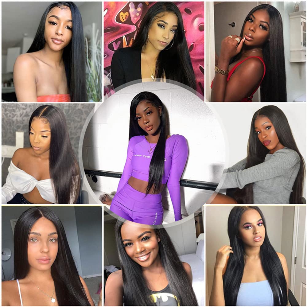 serwell 13x4 HD Lace Front Wigs Human Hair Pre Plucked 26 Inch Straight Lace Front Wigs For Women Human Hair 180% Density Glueless Transparent Straight Frontal Wigs Human Hair Bleached Knots