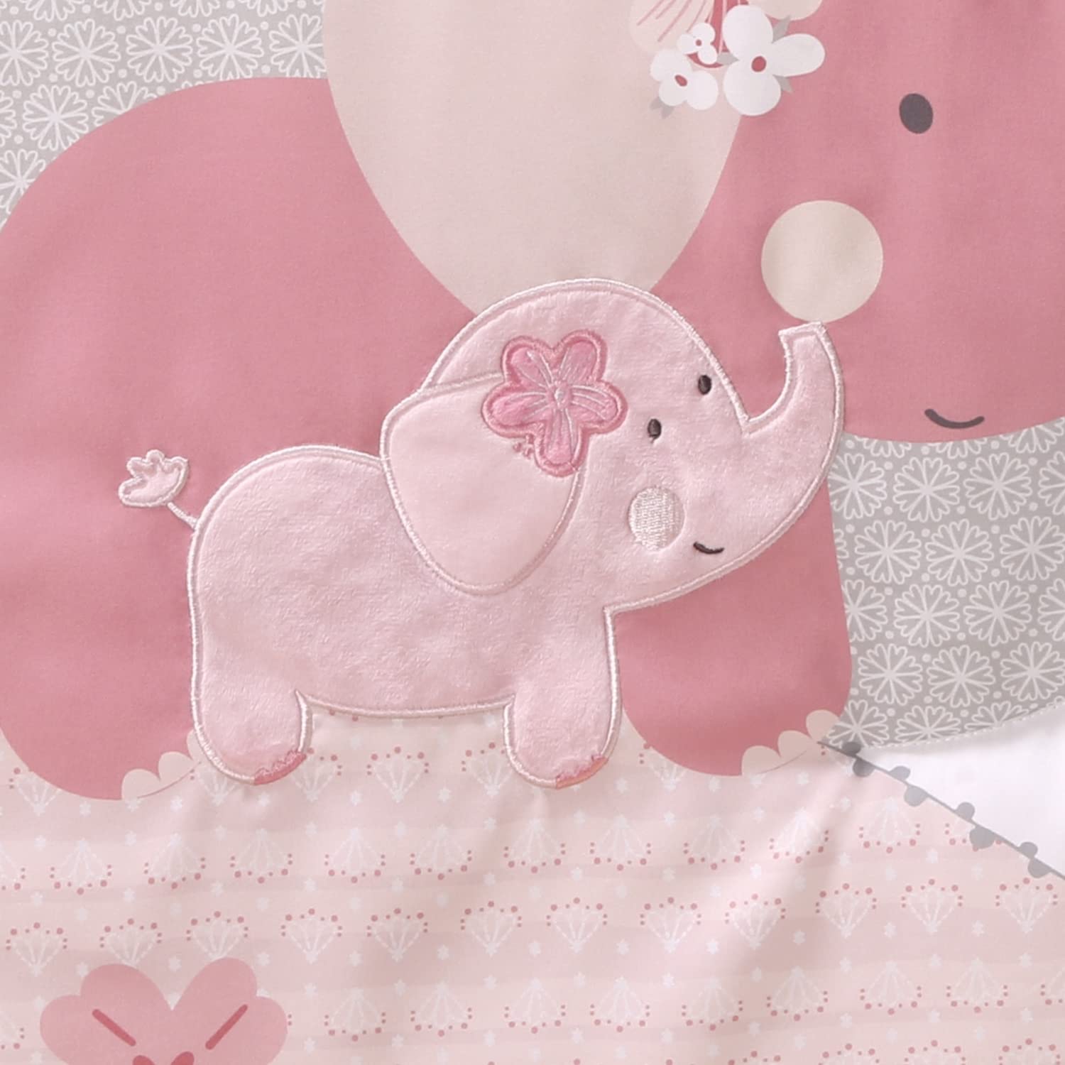 The Peanutshell Pink Elephant Nursing Decor Set | 4 Pieces | Crib Comforter, Crib Sheet, Crib Mobile, Dust Ruffle