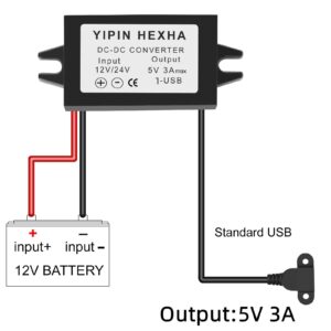 3A 15W DC 12V to 5V USB Female Buck Converter Adapter Step Down Charging Module，USB Female Head with Screw Hole can be Used for Panel Installation