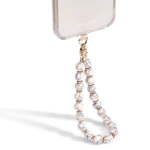 Case-Mate Phone Charm with Beaded Marble | Detachable Anti Theft Phone Strap | Hands-Free iPhone Wrist Strap for Women | Phone Chain Wristlet - Fits Apple, Samsung, Google Pixel & More | White Marble