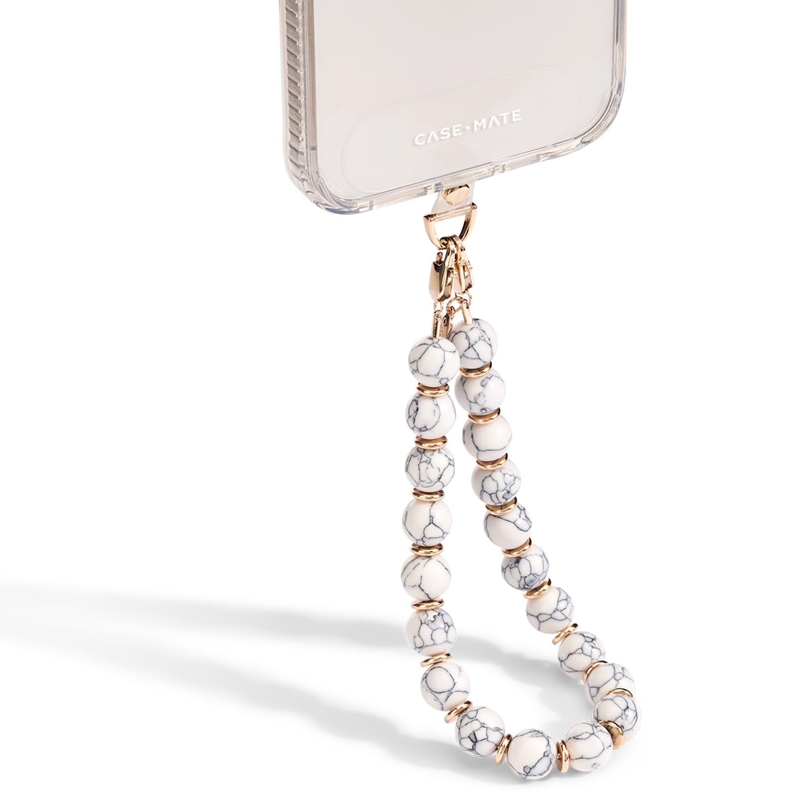 Case-Mate Phone Charm with Beaded Marble | Detachable Anti Theft Phone Strap | Hands-Free iPhone Wrist Strap for Women | Phone Chain Wristlet - Fits Apple, Samsung, Google Pixel & More | White Marble