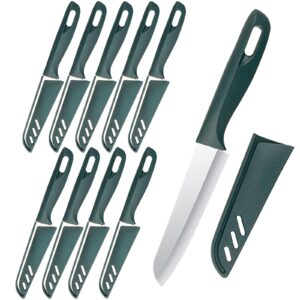 paring knife, new sharp and long lasting fruit knife with protective cover, exquisite dark green look, suitable for most types of vegetables, fruits and meat (10 pieces)