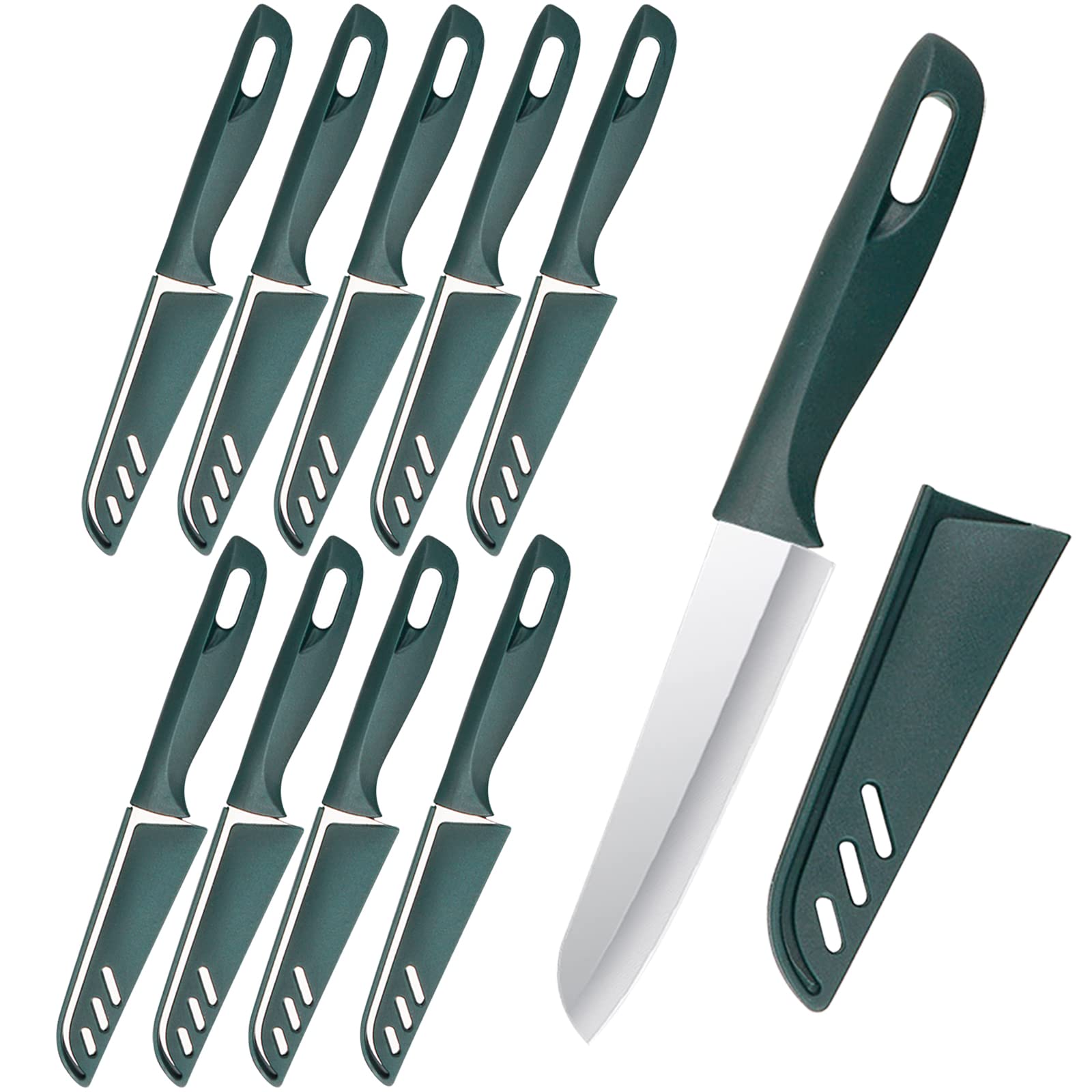 Paring Knife, New Sharp and Long Lasting Fruit Knife with Protective Cover, Exquisite dark green look, Suitable for Most Types of Vegetables, Fruits and Meat (10 Pieces)