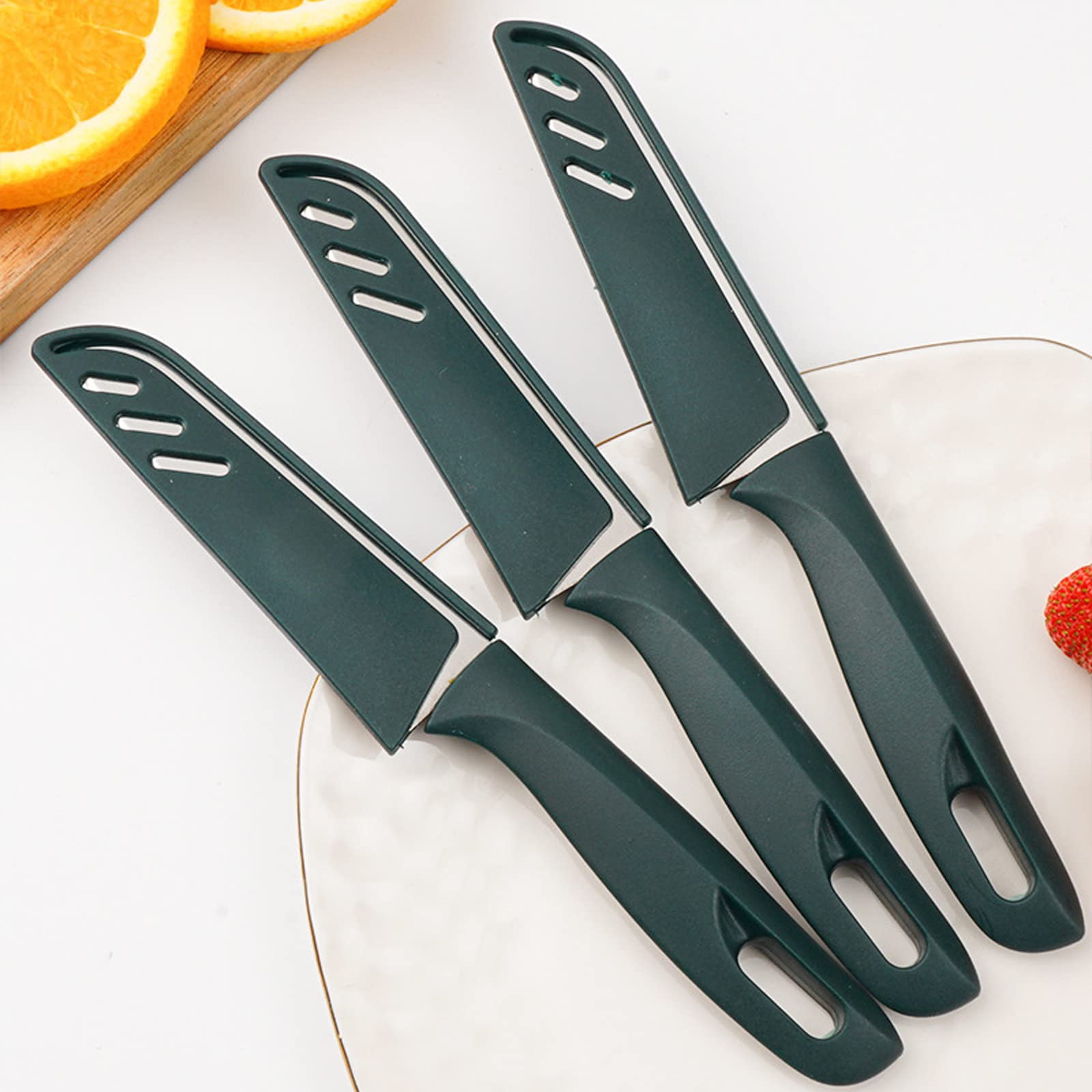 Paring Knife, New Sharp and Long Lasting Fruit Knife with Protective Cover, Exquisite dark green look, Suitable for Most Types of Vegetables, Fruits and Meat (10 Pieces)