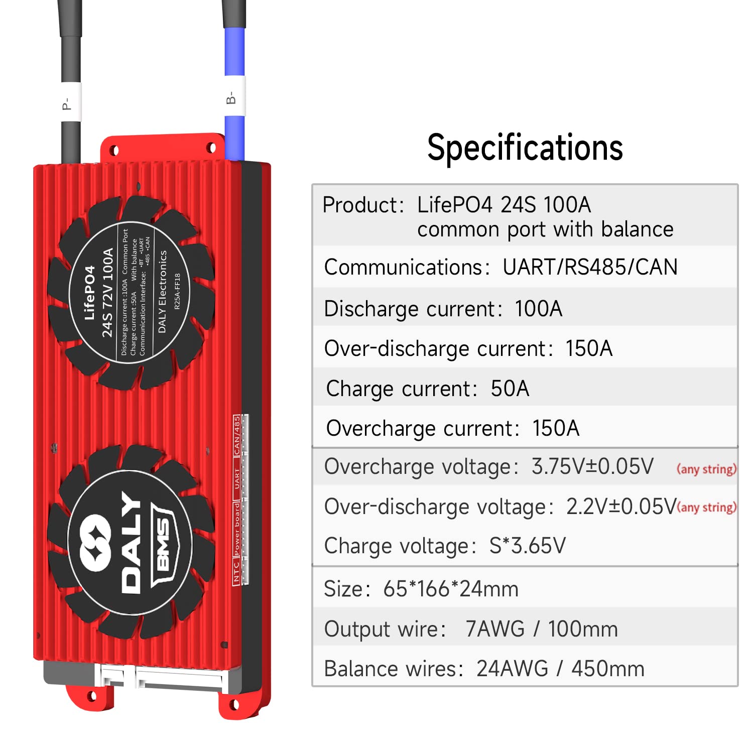 DALY Smart BMS LiFePo4 24S 72V 100A PCB Battery Management System with UART Communication CAN 485 Bluetooth Battery Monitoring Module for 18650 Battery Pack(Smart BMS+RS485+CAN,100A)