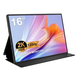 ayy 2k portable gaming monitor 16'' 120hz 2560x1600 qhd travel laptop ips computer external second screen usb c hdmi monitor w/smart cover for pc mac xbox ps5/4