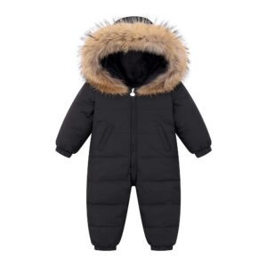 fewlby toddler winter suit baby girls snowsuit boys sweater coat winter outwear zipper down jumpsuits romper, black 12-15 months