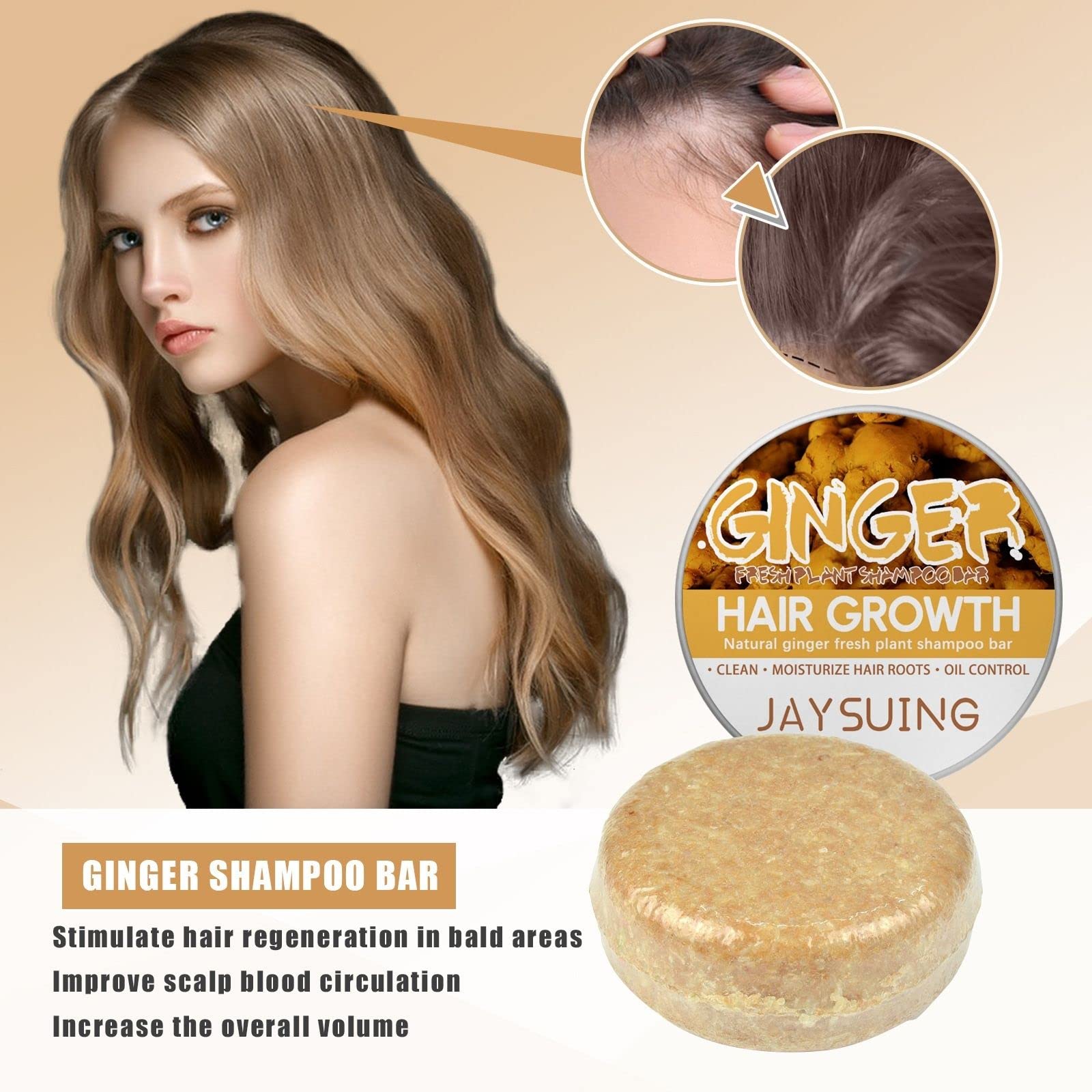 CROOT Ginger Regrowth Shampoo Soap Bar, 2PCS, For Thinning And Hair Loss, Balances Oily Scalp, Increases Volume & Restores Nutrients To Hair Follicles