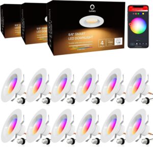 ilintek lumary 12 pack smart recessed lighting 5/6 inch, wifi recessed lights retrofit rgb color changing can lights, 13w 1000lm metal baffle trim downlight, work with alexa/google assistant/siri