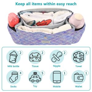 Mermaid Scales Stroller Organizer with Cup Holder Universal Stroller Organizer Bag Detachable Shoulder Strap Stroller Accessories for Diaper Toys Snacks Keys Fit All Baby Stroller