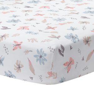 lambs & ivy baby blooms watercolor floral/butterfly cotton fitted crib sheet