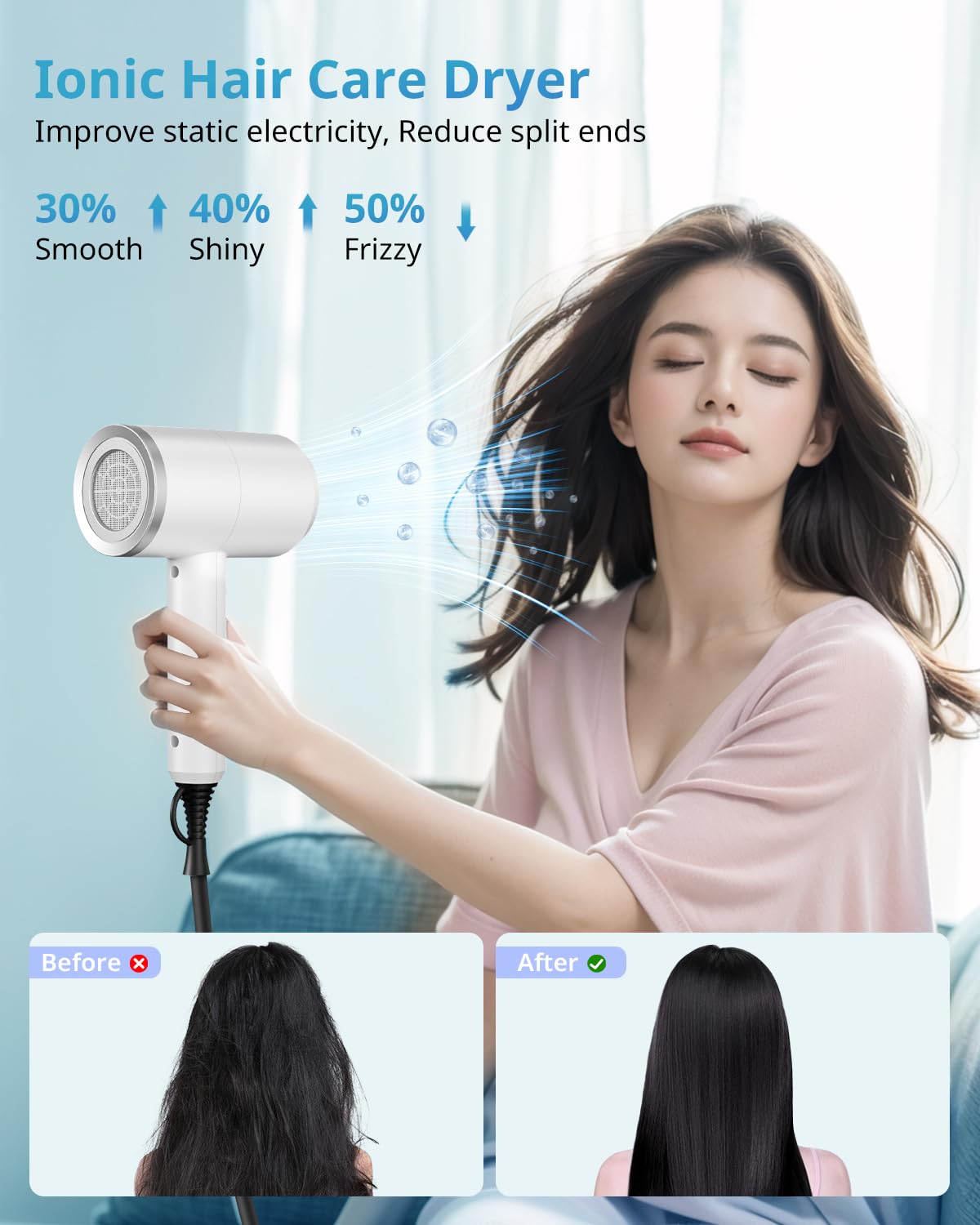 SHRATE Lightweight Ionic Hair Dryer with Diffuser - Powerful 1800W Blow Dryer for Fast Drying - Professional Low Noise Mini Hair Dryer for Travel, Gifts, Hair Styling (White)