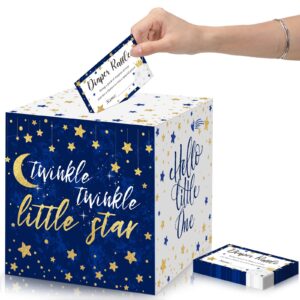 funrous 50 pcs blue twinkle little star diaper raffle tickets with box for baby shower gender reveal party decoration