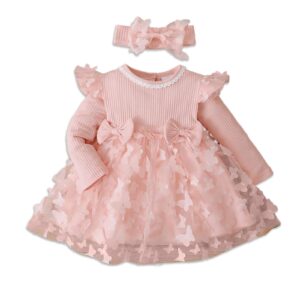 patpat baby girl dress long sleeve tutu dress infant girl tulle dress flower girl party birthday princess dresses light pink 12-18 months