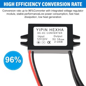 3A 15W DC 12V to 5V USB Female Buck Converter Adapter Step Down Charging Module，USB Female Head with Screw Hole can be Used for Panel Installation