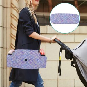 Mermaid Scales Stroller Organizer with Cup Holder Universal Stroller Organizer Bag Detachable Shoulder Strap Stroller Accessories for Diaper Toys Snacks Keys Fit All Baby Stroller